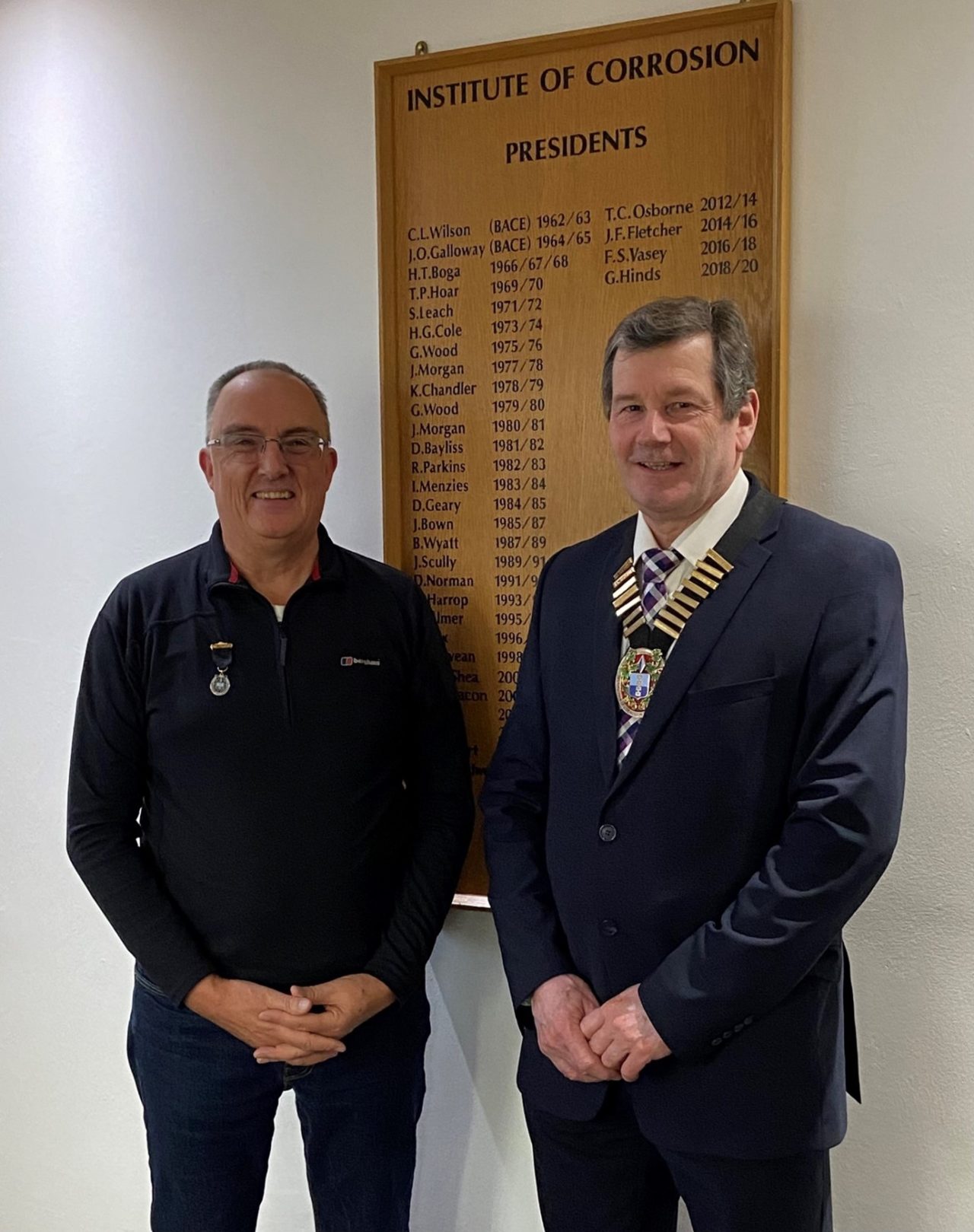 President Handover - Bill Hedges to Stephen Tate - Institute of Corrosion